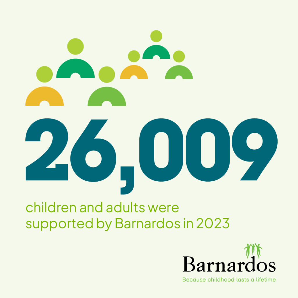 Barnardos. Because childhood lasts a lifetime